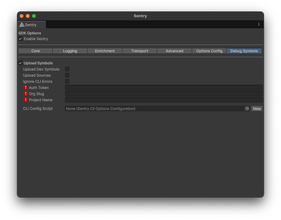 Sentry CLI Options | Sentry for Unity