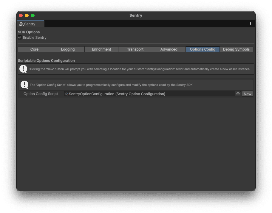 Programmatic Configuration | Sentry for Unity